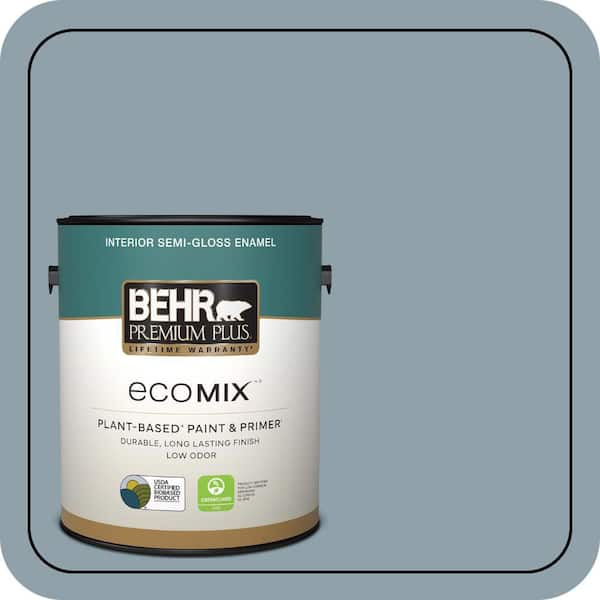 BEHR PREMIUM PLUS 1 gal. #N480-4A Dusty Denim Semi-Gloss Enamel EcoMix ...