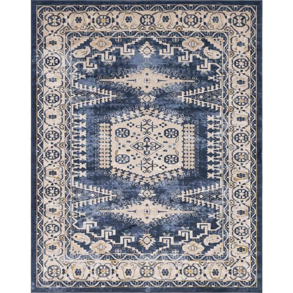 Unique Loom Utopia Larissa Dark Blue 8' 0 x 10' 0 Area Rug 3146617 ...