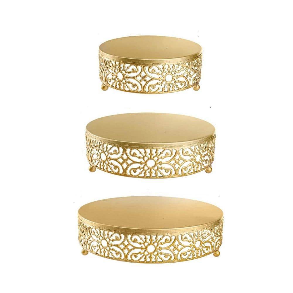 3 Pack Gold Round Metal 12 in. Decorative Stand HD9D7SNKKW - The Home Depot