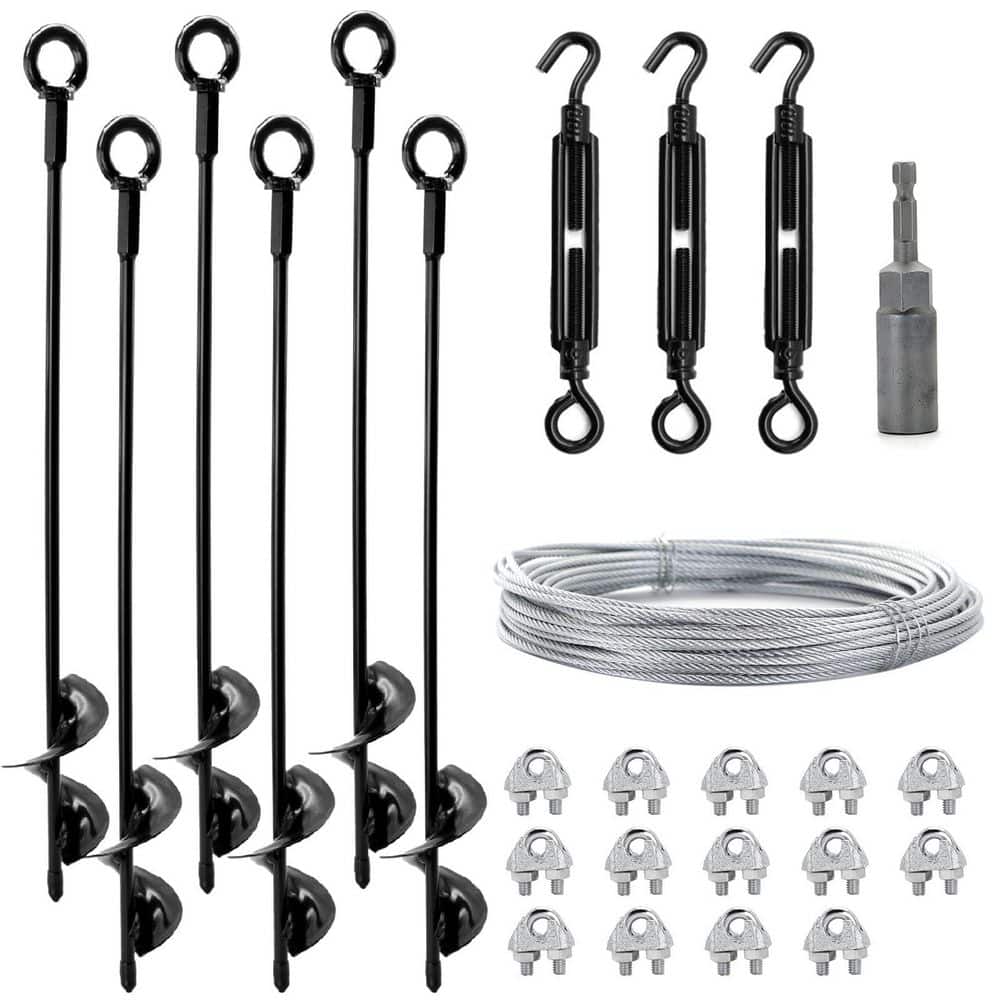 MOEPISY 6 Pack 18.8 in. Ground Anchors w/1/8 in. Galvanized Cable ...