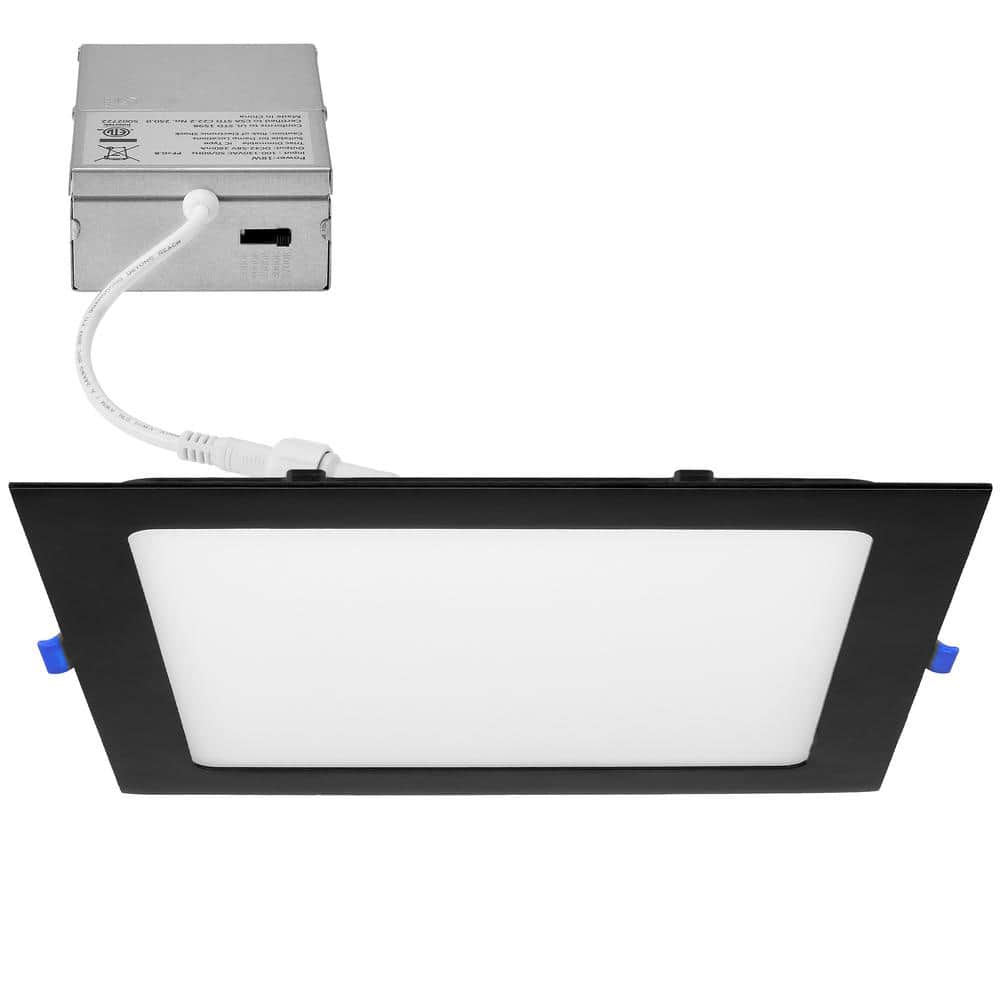 Maxxima 8 in. Slim Square Recessed LED Downlight, Black Trim, Canless ...