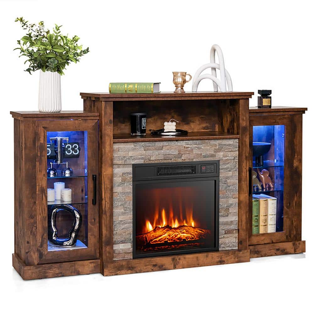 Boyel Living Brown TV Stand Fits TVs up to 65 in. with Fireplace and 16 ...
