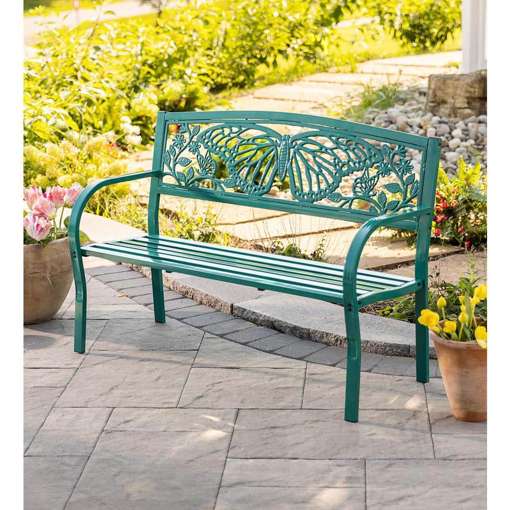 Evergreen Enterprises Butterfly 48 in. 2-Person Teal Metal Outdoor ...