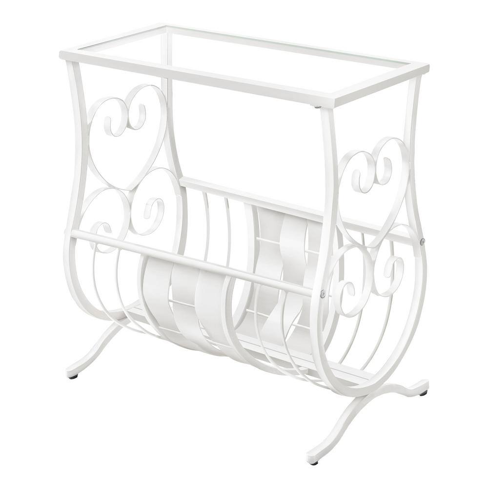 11.5 in. White Rectangular Tempered Glass End Table Magazine Rack HD ...