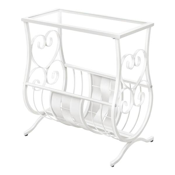 11.5 in. White Rectangular Tempered Glass End Table Magazine Rack HD ...