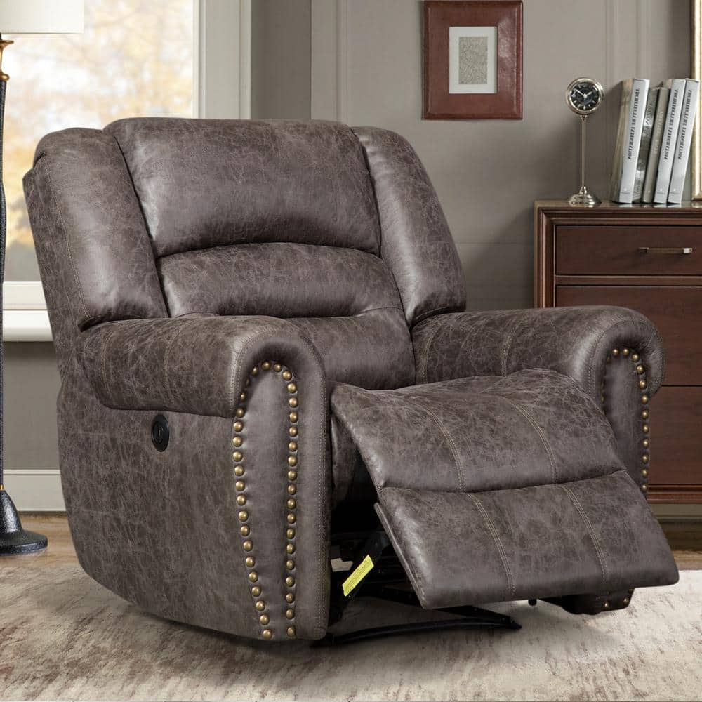 Bestier 40.5" W Oversize Gray Vegan Leather Manual Power Recliner with ...