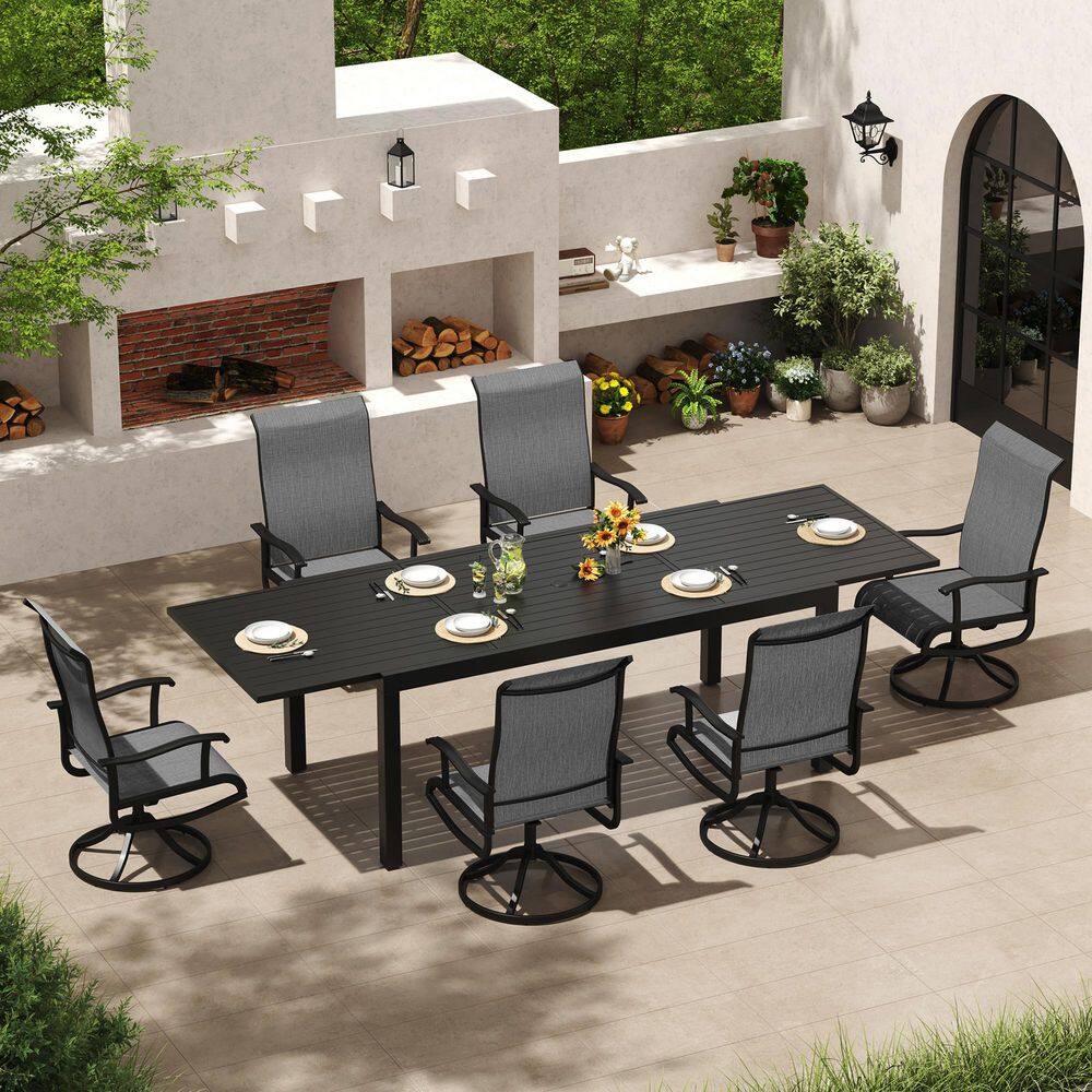 INNUMIA 7-Piece Aluminum Rectangular Outdoor Dining Set, Extendable ...