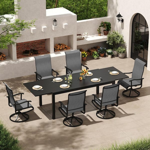 INNUMIA 7-Piece Aluminum Rectangular Outdoor Dining Set, Extendable ...
