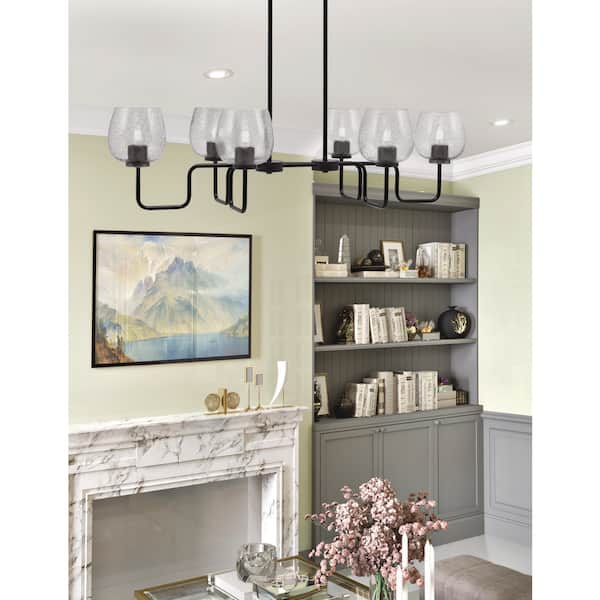 Elonia 6 Light Matte Black Linear Chandelier with 6 in. Smoke Bubble ...