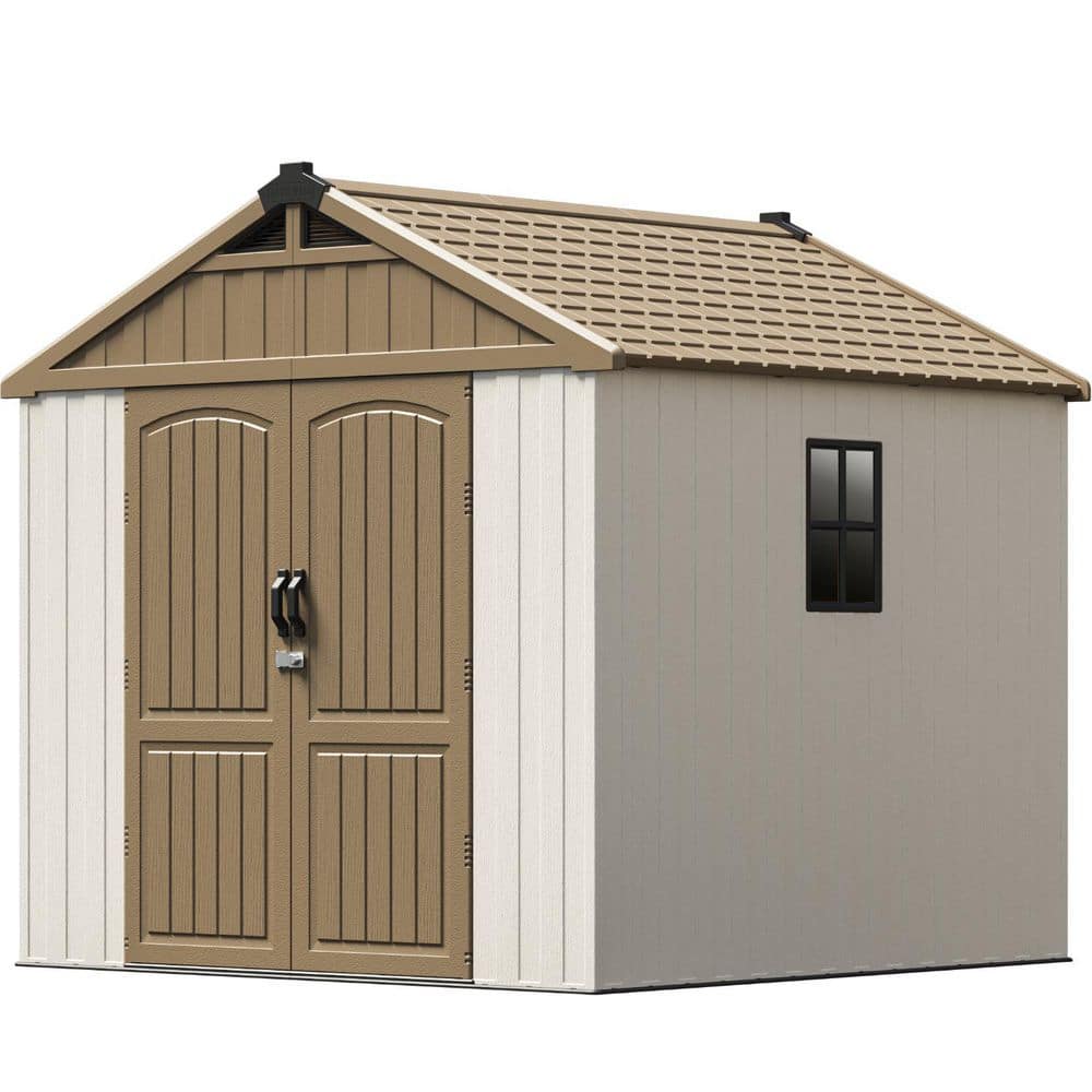 Patiowell 8 ft. W x 8 ft. D Resin Plastic Shed with Floor and Double ...