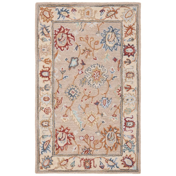 SAFAVIEH Heritage 3 ft. x 5 ft. Brown/Beige Floral Border Area Rug ...