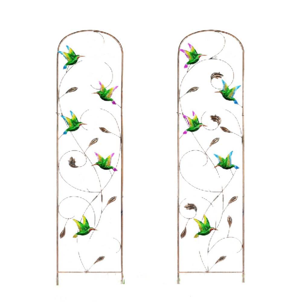 OGETFUUR 60 in. H Metal Garden Trellis with Colorful Hummingbird ...