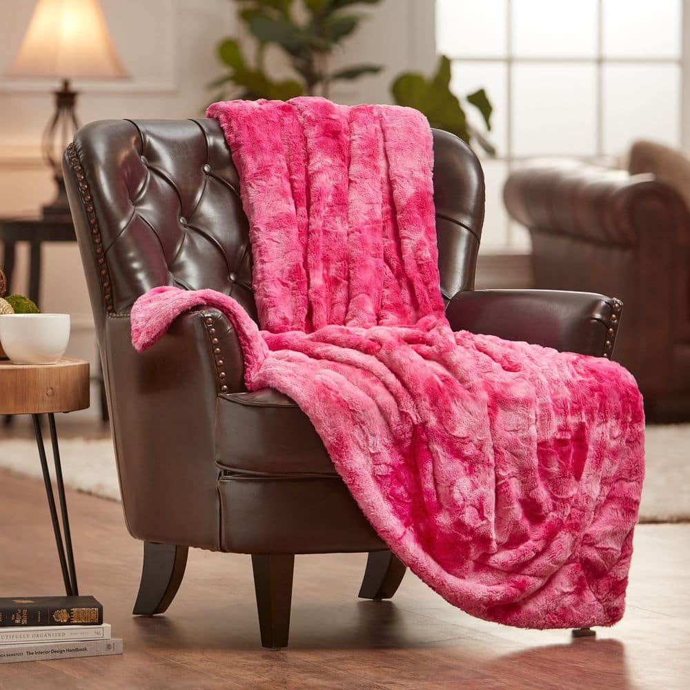 CHANASYA Wolf Pink Polyester Throw Blanket with Reversible Sherpa ...