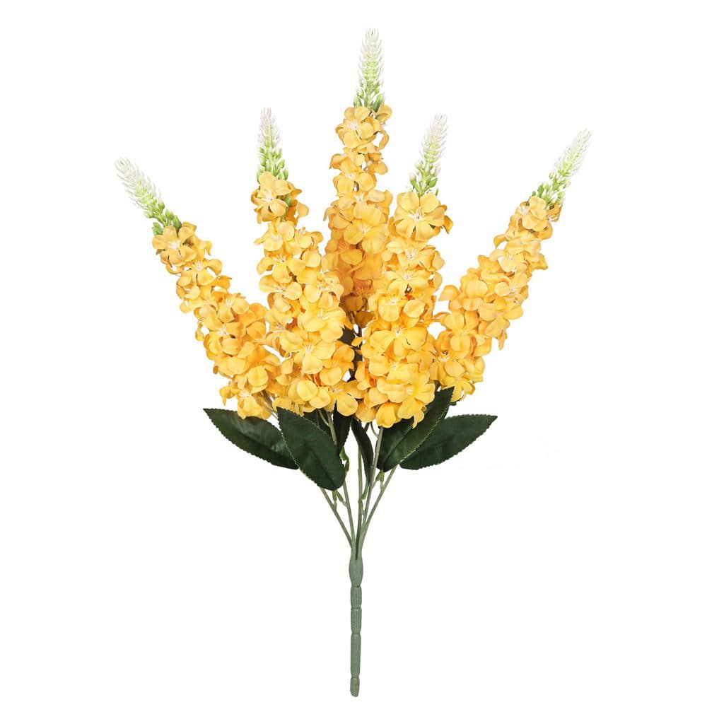 LIVING LUXURY 23 in. Yellow Artificial Larkspur Flower Stem Bush ...