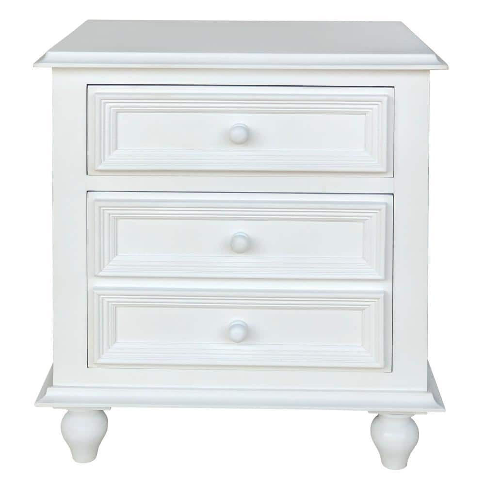 Benjara 28 in. 2-Drawer White Mango Wood Handcrafted Night Stand with ...