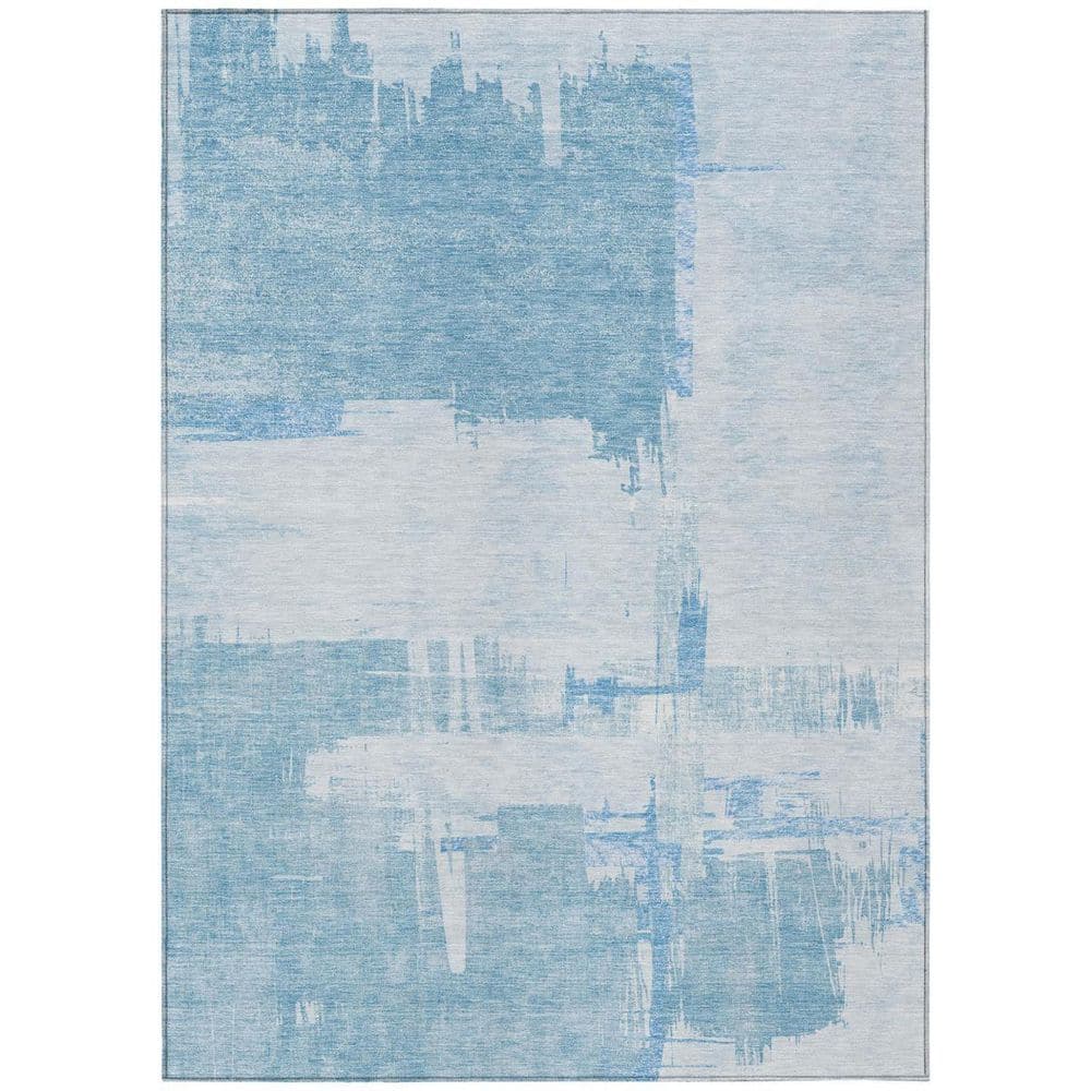 HomeRoots Sky Blue, Denim Blue 9 ft. x 12 ft. Woven Abstract Polyester ...
