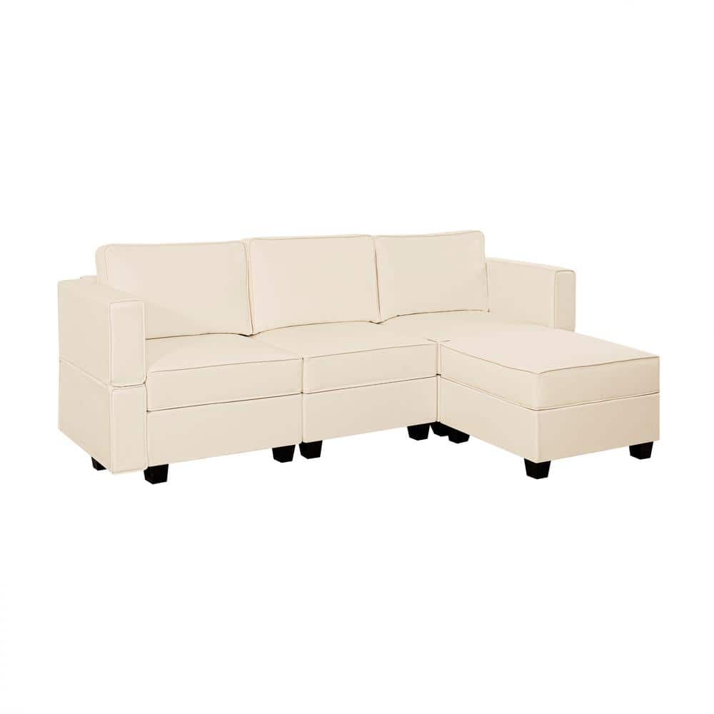 HOMESTOCK 87.01 in. W Faux Leather Sofa with Ottoman Streamlined ...