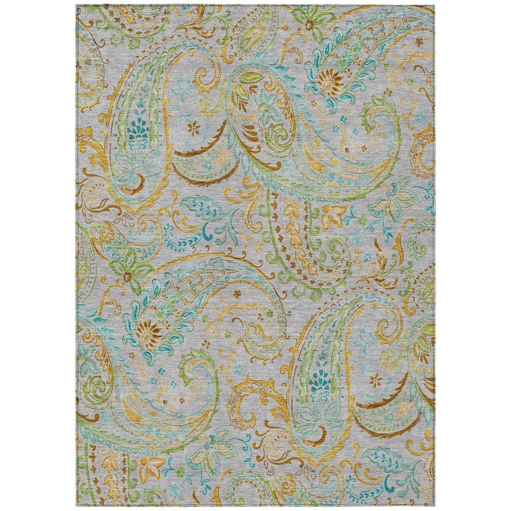 HomeRoots Gray and Gold 8 ft. x 10 ft. Woven Paisley Polyester ...