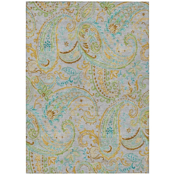 HomeRoots Gray and Gold 8 ft. x 10 ft. Woven Paisley Polyester ...