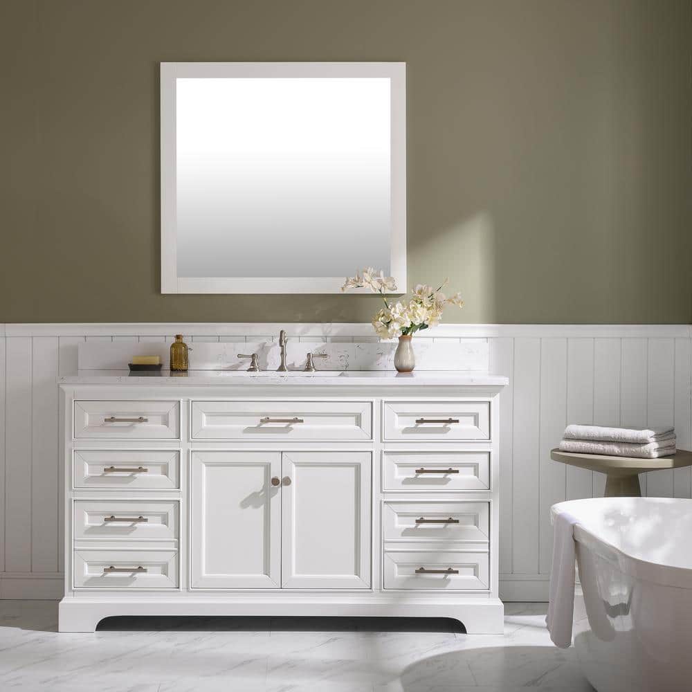 SUDIO Thompson 60 in. W x 22 in. D Bath Vanity in White with Engineered ...