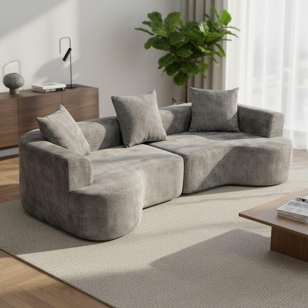 Homy Casa ARECME 106 in. Curved Arm 1-Piece Corduroy Fabric Cloud ...