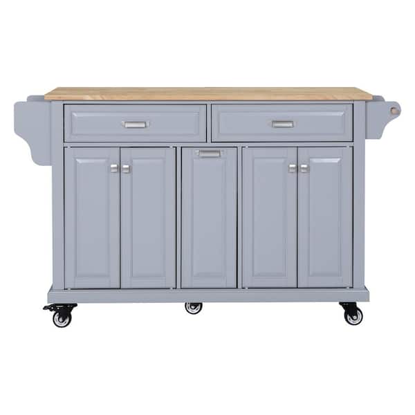 Grey Rubber wood Kitchen Cart with Towel Rack and Spice Rack ...