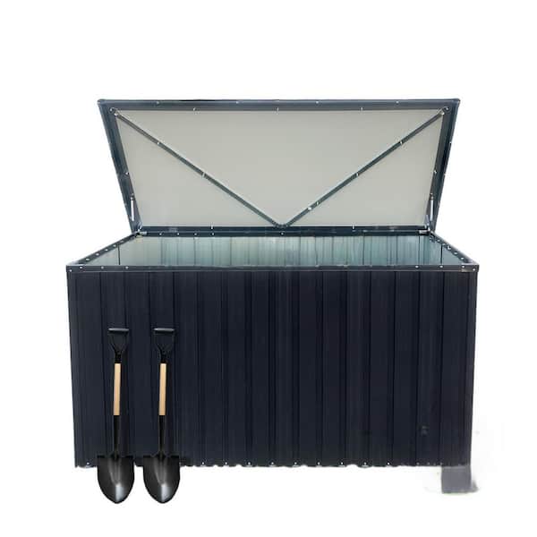Tileon 215 Gal. Outdoor Metal Storage Box Store Medium, Black Deck Box ...