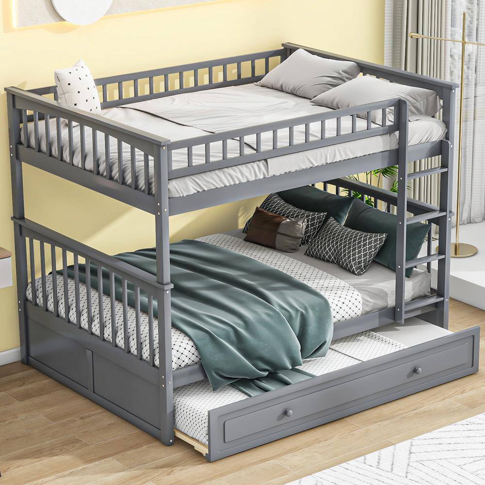 Harper & Bright Designs Detachable Style Gray Full Over Full Wood Bunk ...