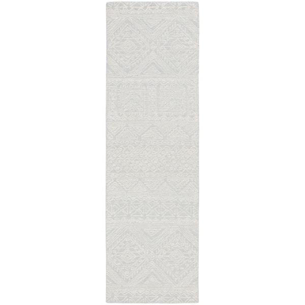 SAFAVIEH Micro-Loop 2 ft. x 8 ft. Light Gray/Ivory Geometric Diamond ...