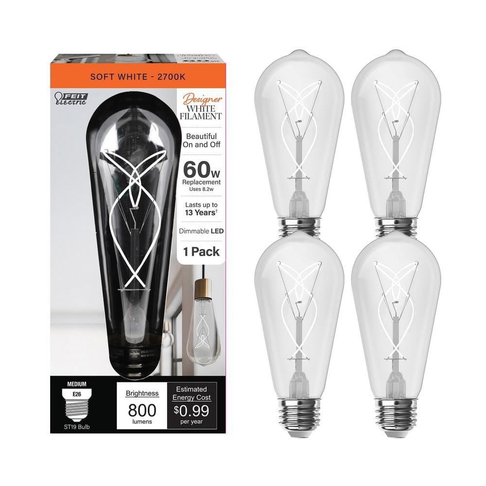 Feit Electric 60-Watt Equivalent ST19 Dimmable Knot Thin White Filament ...