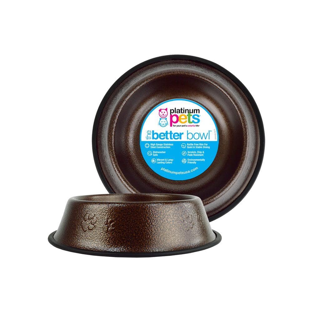 Platinum Pets Embossed Non-Tip Stainless Steel Cat/Dog Bowl, Copper ...