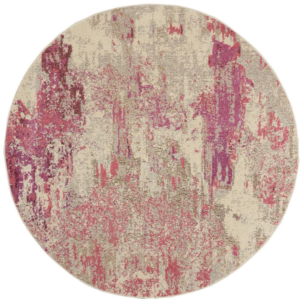 Nourison Celestial Ivory/Pink 4 ft. x 4 ft. Abstract Modern Round Area ...