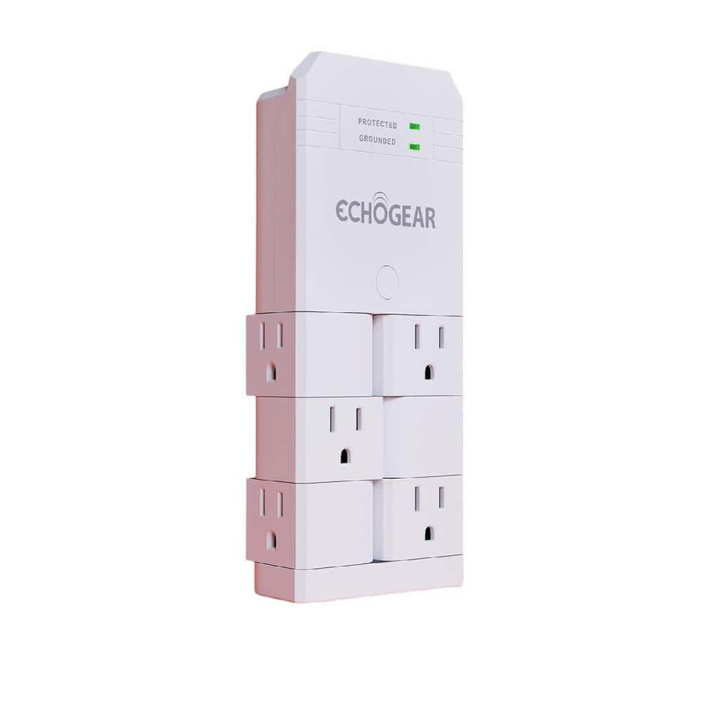 Etokfoks White 6-Outlet On-Wall Surge Protector with Pivoting Outlets ...