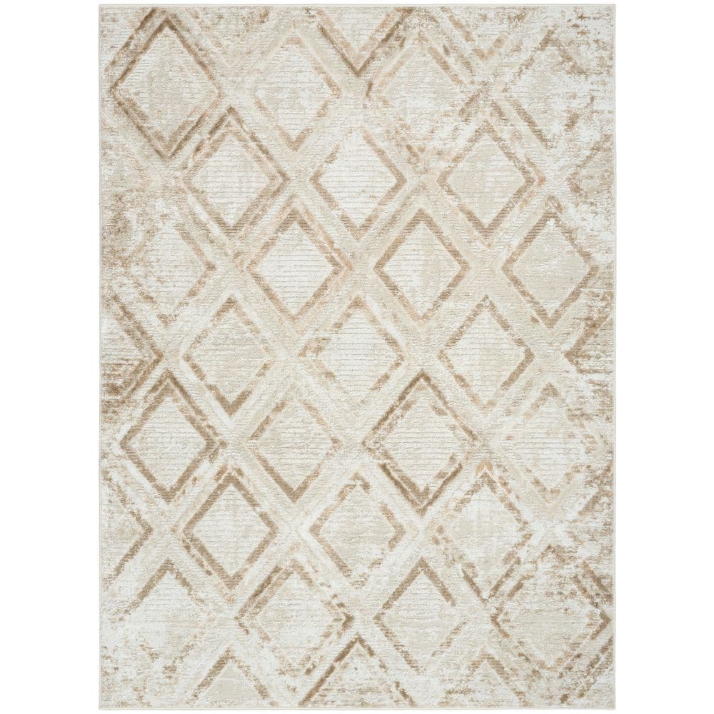 Nourison Dekor 5 ft. x 7 ft. Ivory Taupe Diamond Contemporary Area Rug ...