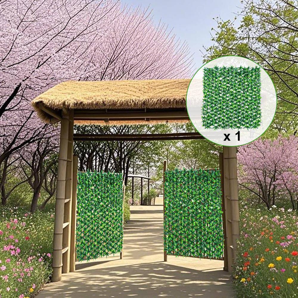 Wellco 118 x 39.4 in. Expandable Plastic Garden Fence Artificial Leaves Privacy Screen Panel for ...