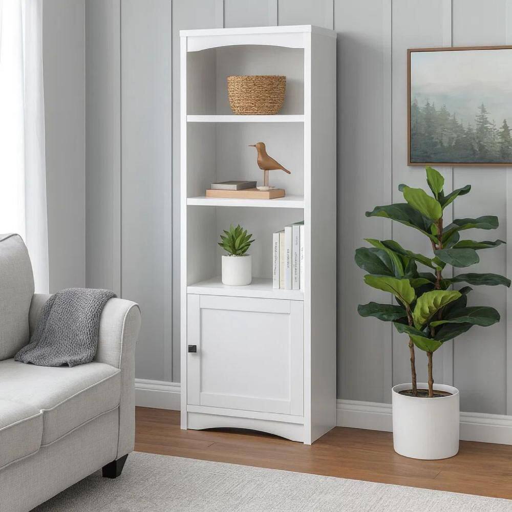 Benjara Donna White 70.75 in. Media Tower Pier Curio Storage Cabinet ...