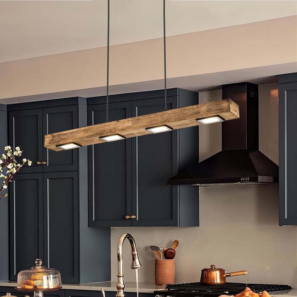 RRTYO Wason 6-Light 31.4 in. LED Wood Linear Kitchen Island Pendant ...