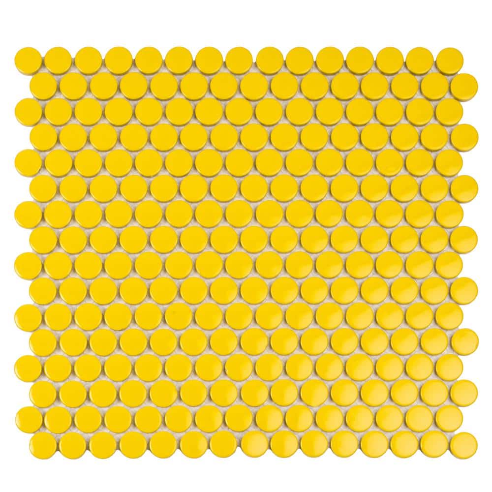 Apollo Tile Cirkel 4 in. x 5 in. Glossy Yellow Porcelain Mosaic Wall ...