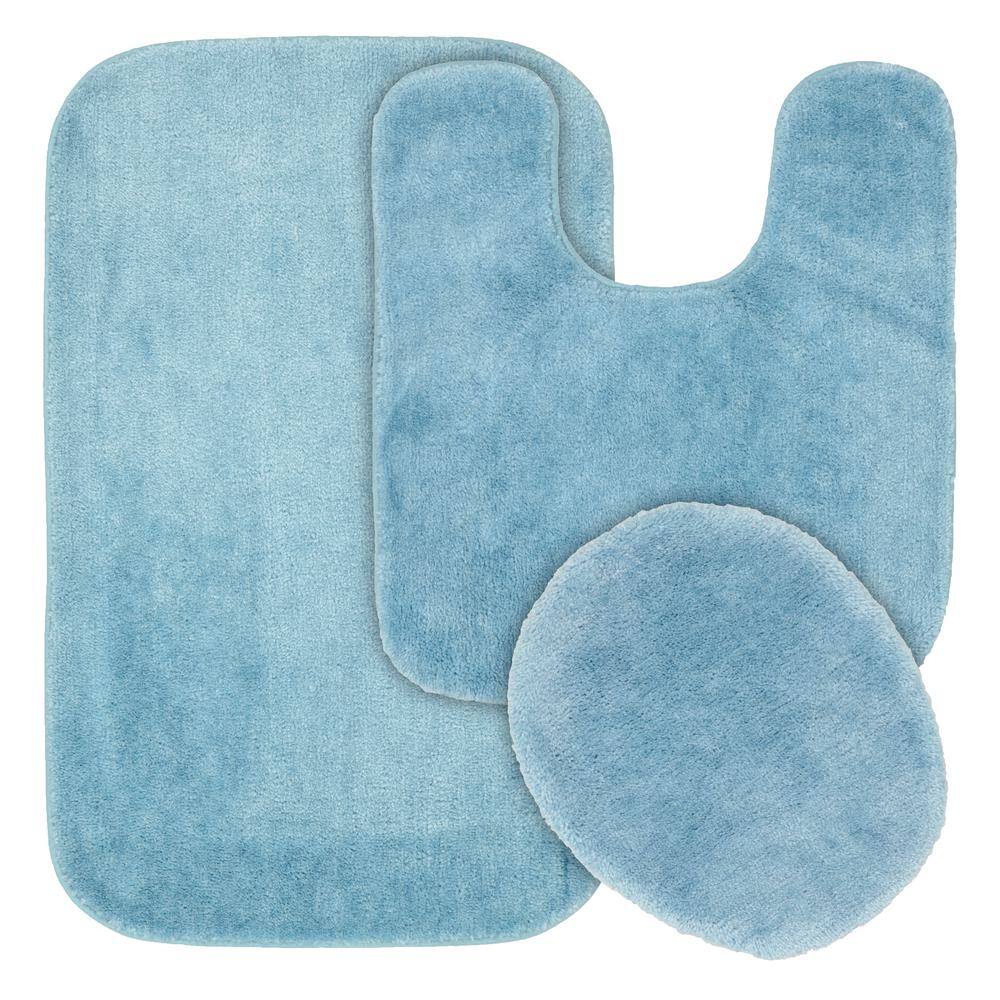 Garland Rug Traditional Basin Blue 3-Piece Washable Bathroom Rug Set ...