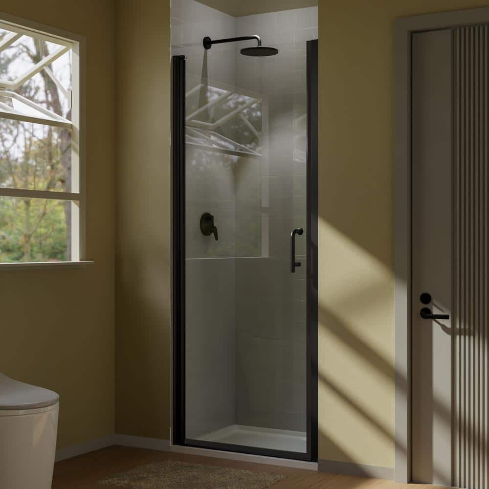 CASAINC 30 in. W x 72 in. H Pivot Semi-Frameless Shower Door in Matte Black with Clear Glass CA ...
