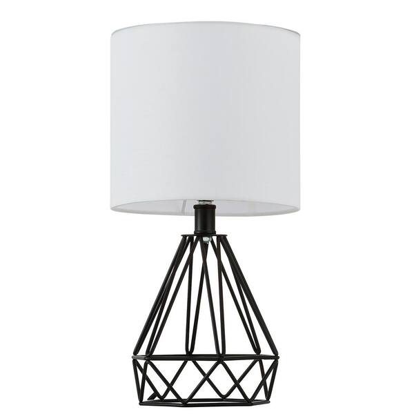 MLiAN 15.5 in. Black Modern Cage Table Lamp with White Fabric Shade ...