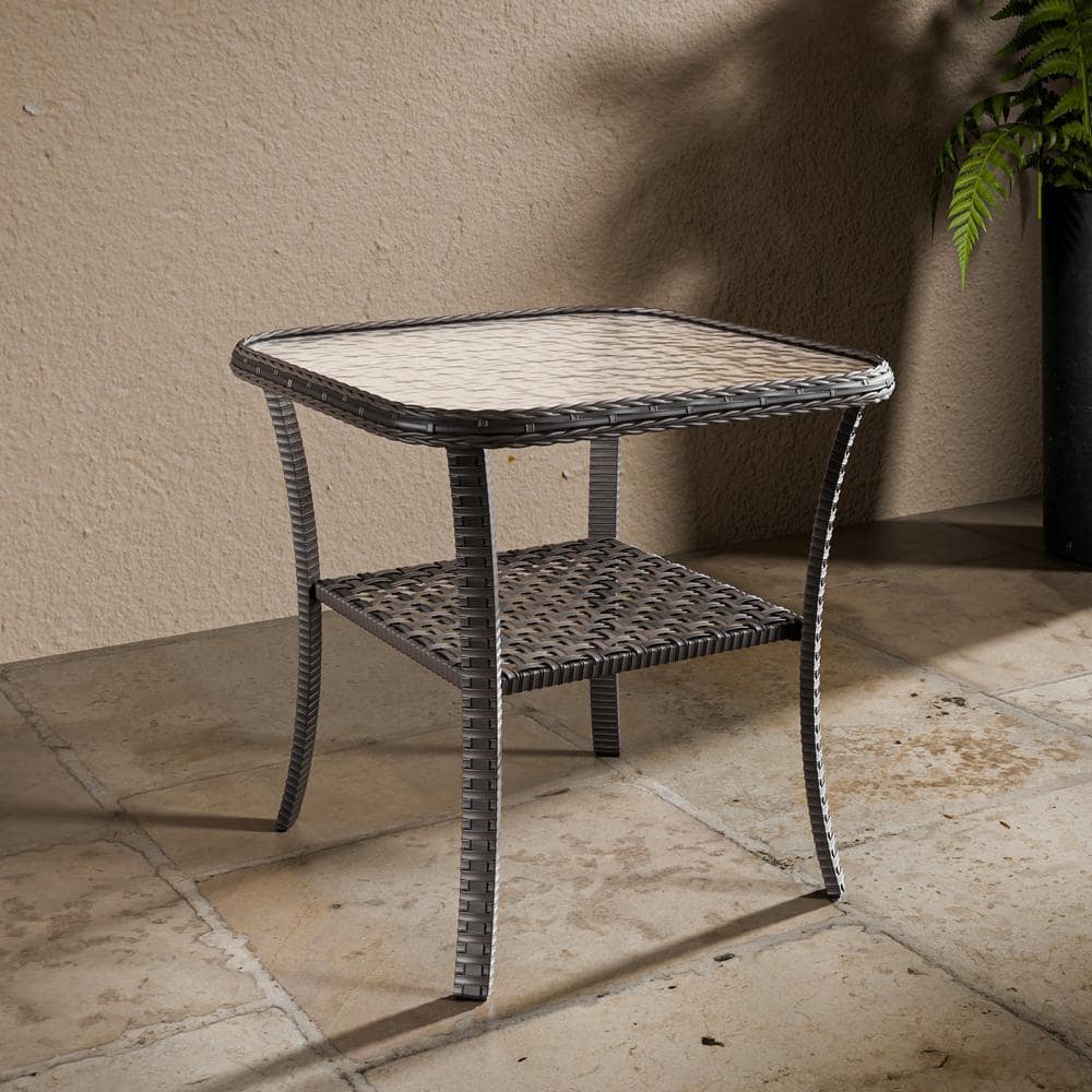 EAGLE PEAK Wicker Outdoor Glass Side Table ST-P1-GRY - The Home Depot