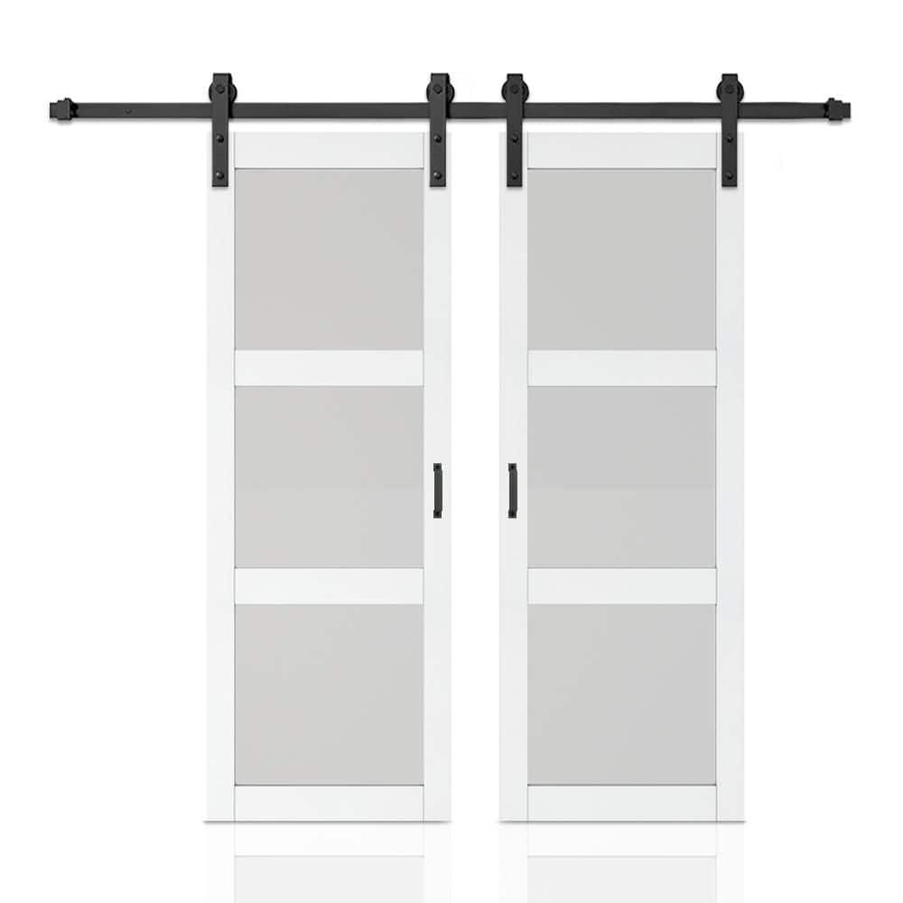 CALHOME 48 in. x 84 in. 3-Lite Tempered Frosted Glass White Finished ...