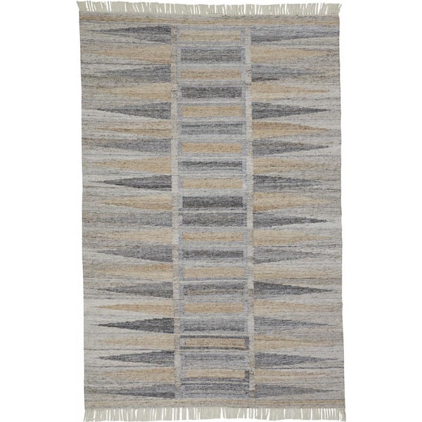 HomeRoots Tan and Gray Geometric 9 ft. x 12 ft. Area Rug 2000512467 ...