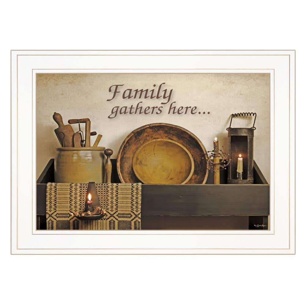 HomeRoots Charlie Family Gather Here 1-Piece Framed Wall Art 15 in. x ...