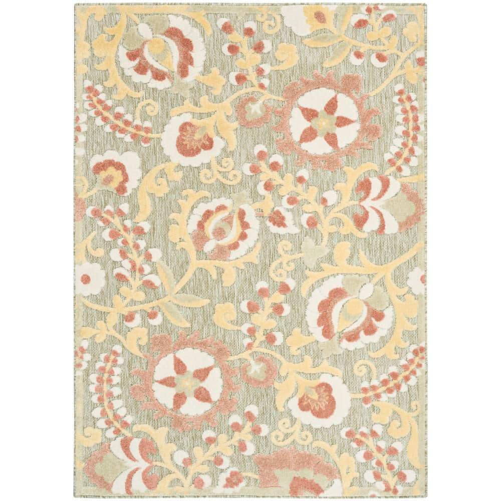 Nourison Aloha Sage Rose 4 ft. x 6 ft. Floral Contemporary Area Rug ...