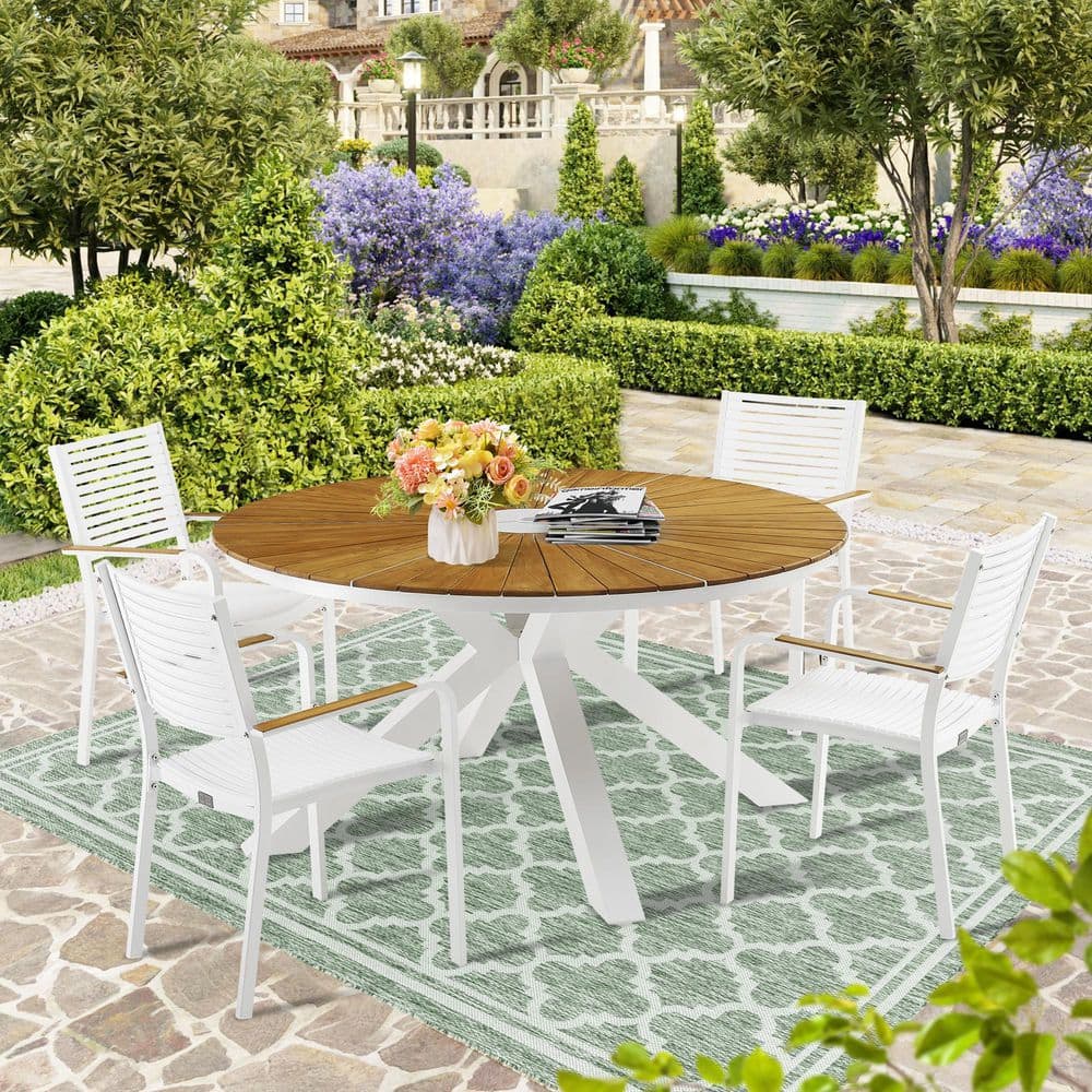 PEAK HOME FURNISHINGS ELOE White 5-Piece Aluminum Outdoor Dining Set RA-970489F-970484-WH - The ...