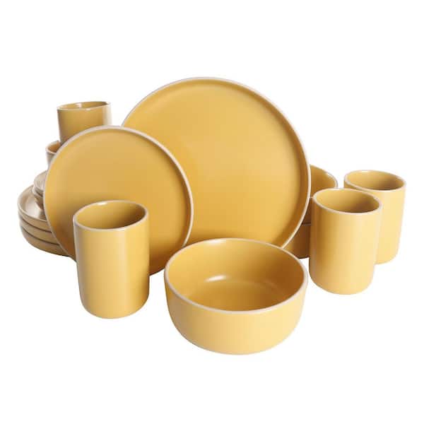 Gibson Gap Home 16-Piece Round Stoneware Dinnerware Set in Matte Yellow ...