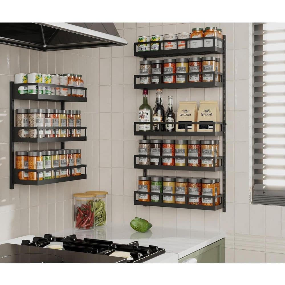 Whatseaso 15.6 in. 5 Tier Metal Wall Mount Spice Rack in Black WJ153WH ...