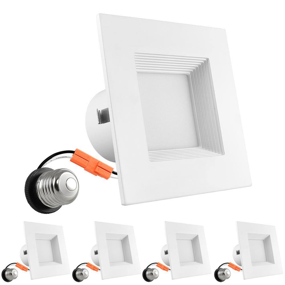LUXRITE 4in Square Can Light 5 Color Selectable LED Recessed Light Kit ...